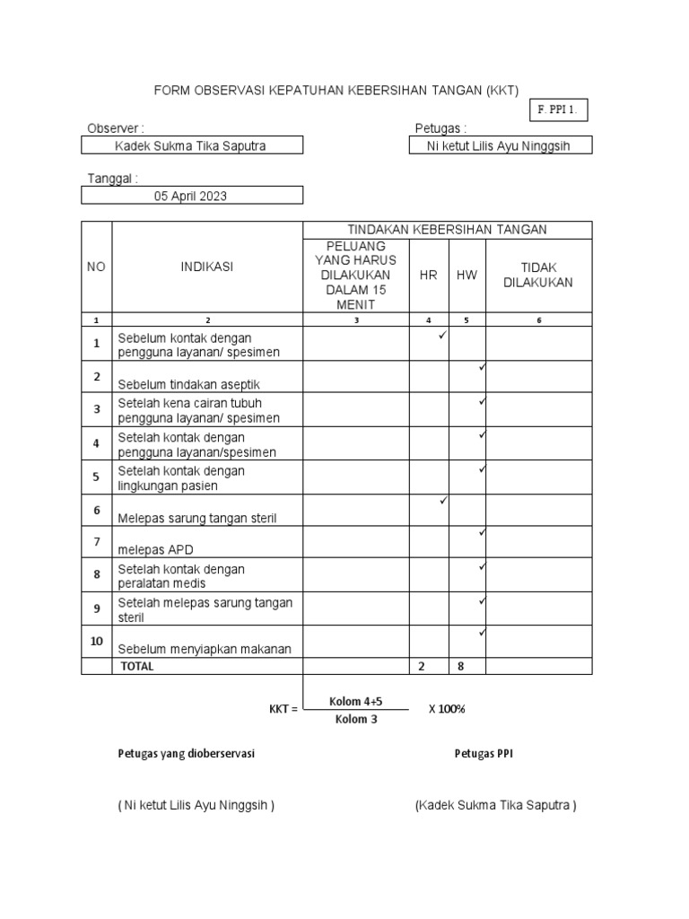 Form Observasi Kepatuhan Kebersihan Tangan | PDF