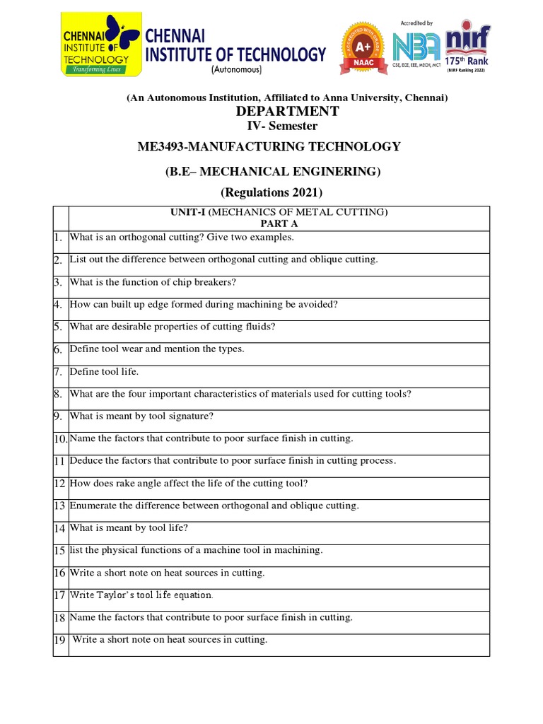 Analysis of Metal Cutting Mechanics, Tool Wear Characteristics, and ...