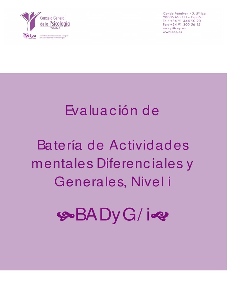 BADyG I PDF | PDF | Validez (Estadísticas) | Inteligencia