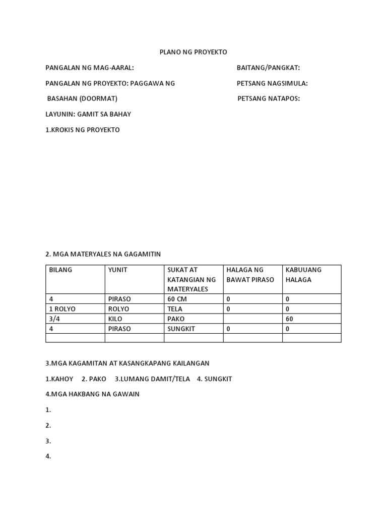 Plano NG Proyekto | PDF
