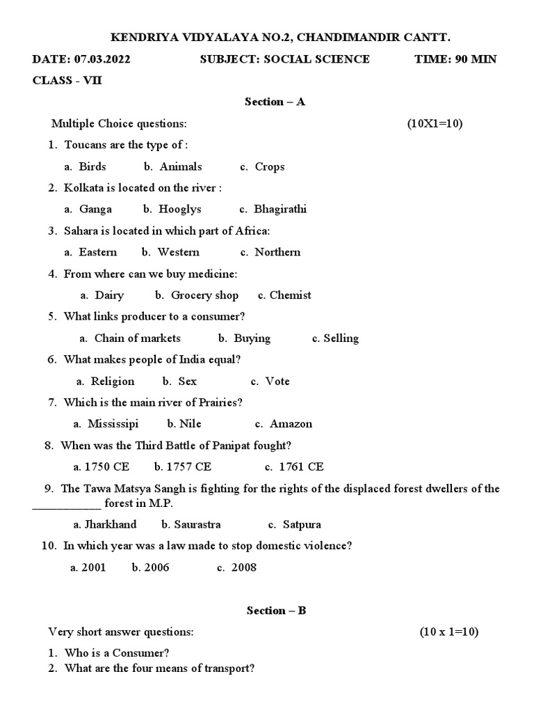 CLASS 7th Session Ending kv | PDF