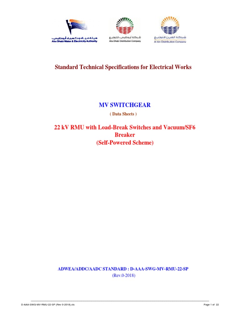 Standard Technical Specifications for 22kV RMU Switchgear | PDF | Power (Physics) | Electrical ...