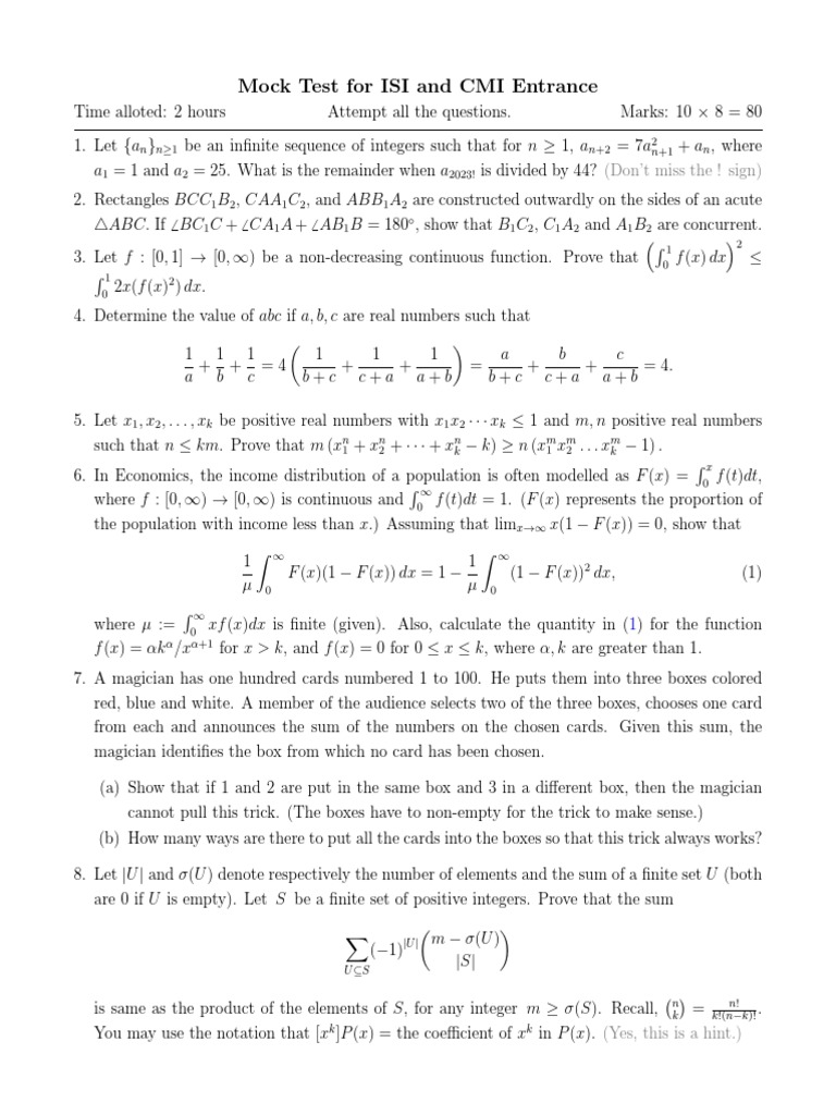 Aditya Mock Test 2023 PDF | PDF | Summation | Elementary Mathematics