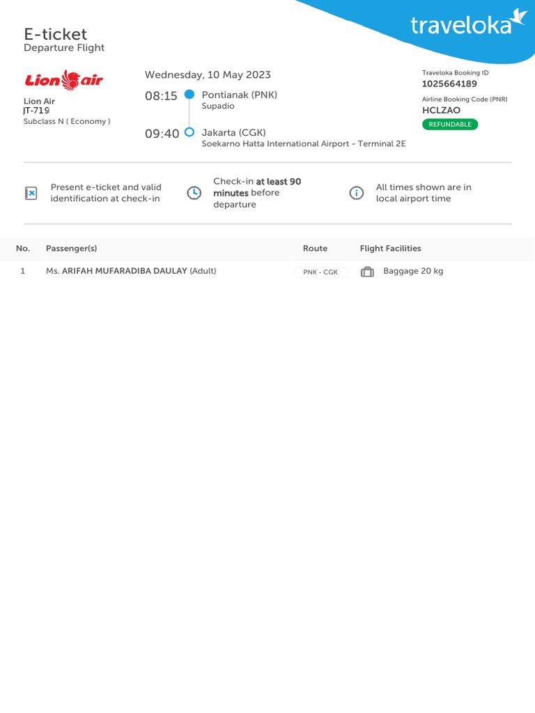 Arifah Mufaradiba Daulay-PNK-HCLZAO-CGK-FLIGHT - ORIGINATING | PDF | Airport | Aviation