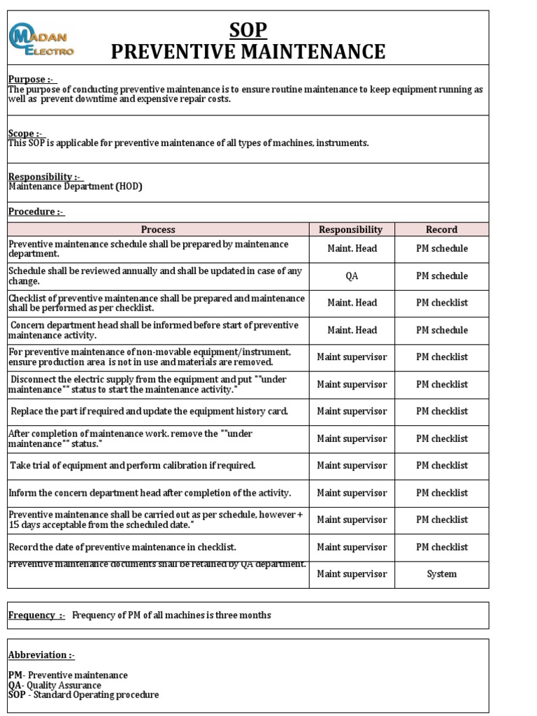 SOP - Maintenace | PDF | Computers | Technology & Engineering