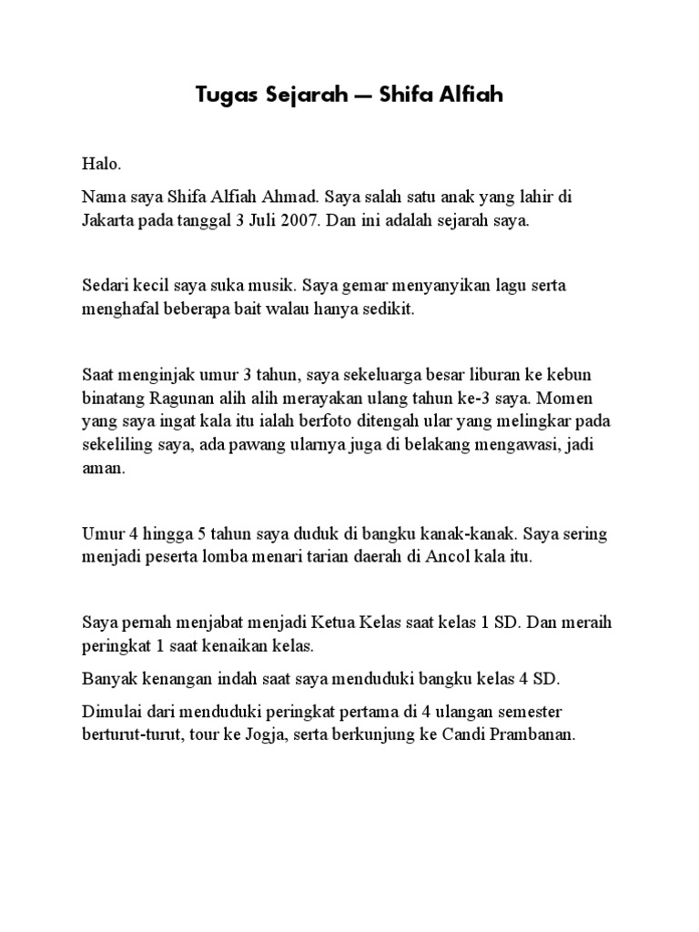 Sejarah Hidup Shifa Alfiah Ahmad | PDF
