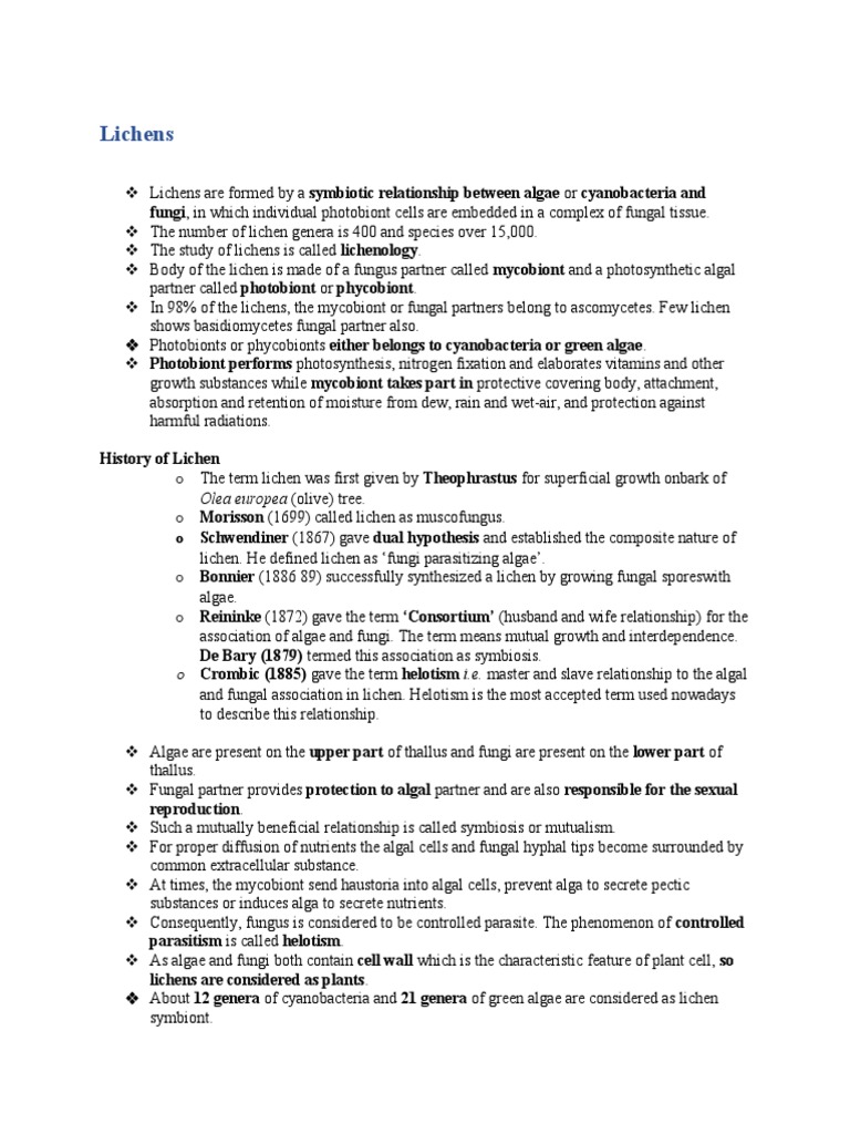 Lichens | PDF | Algae | Fungus