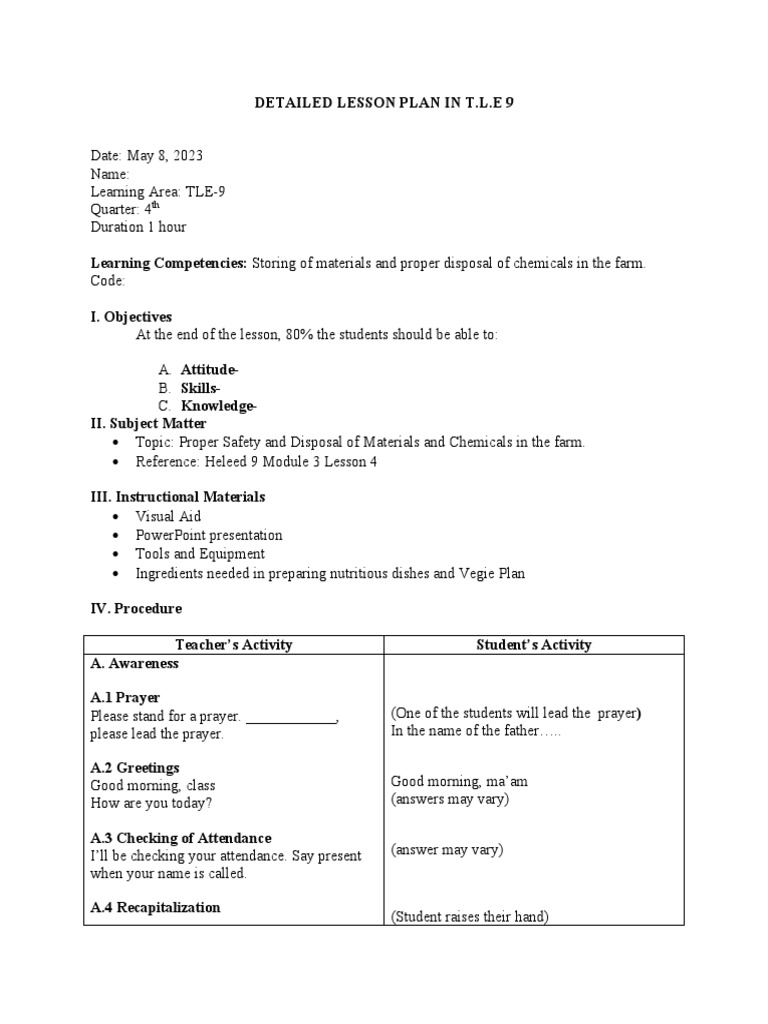Detailed Lesson Plan in Tle | PDF | Lesson Plan | Change