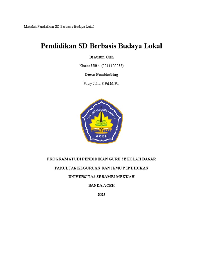 Makalah Pendidikan SD Berbasis Budaya Lokal Kay | PDF | Karier & Perkembangan | Sains & Matematika