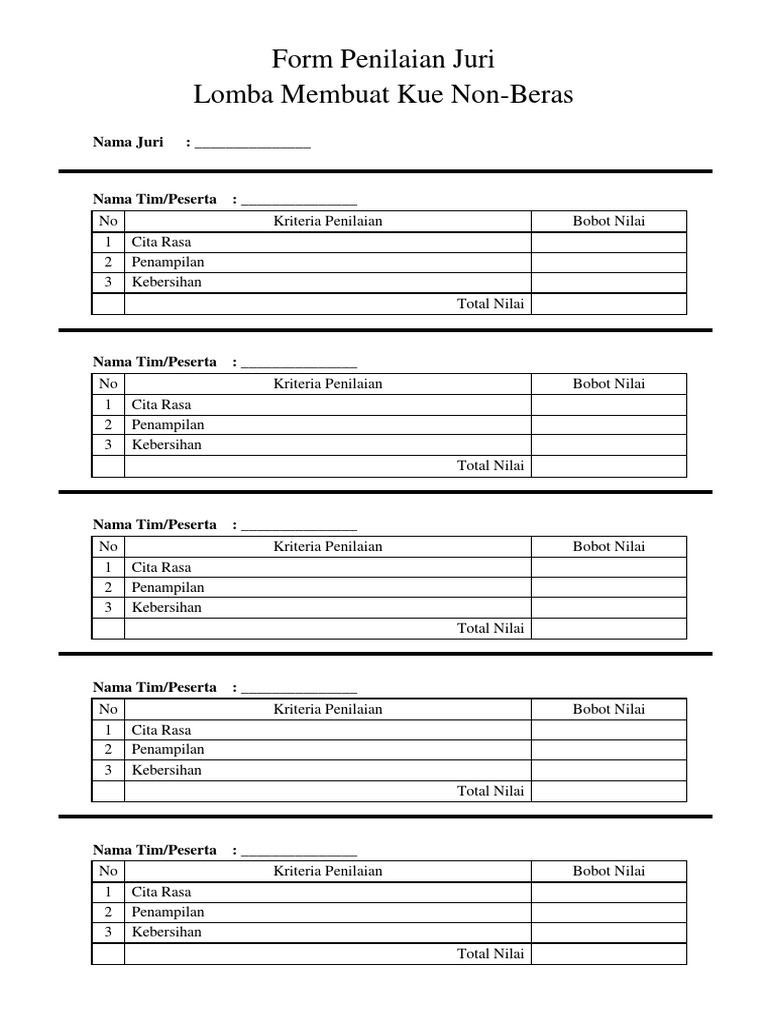 Form Penilaian Juri Kue Non Beras 17 Agustus | PDF