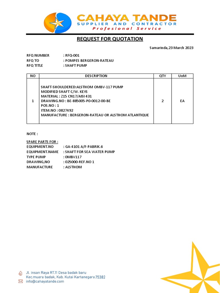 RFQ PARTS Pump Alstom-Bergeron | PDF