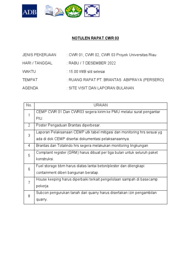Notulen Rapat CWR 03 | PDF
