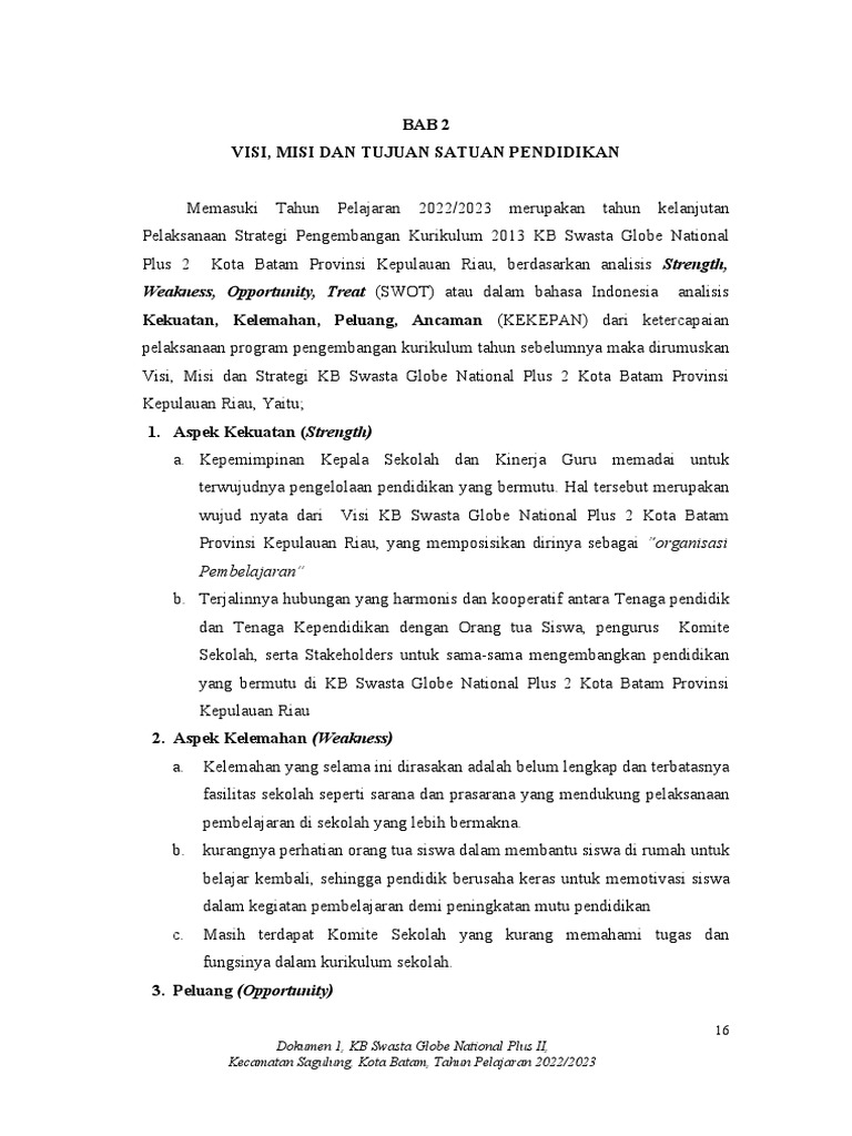 4 Bab Ii Visi, Misi, Dan Tujuan Satuan Pendidikan 22 23-1 | PDF