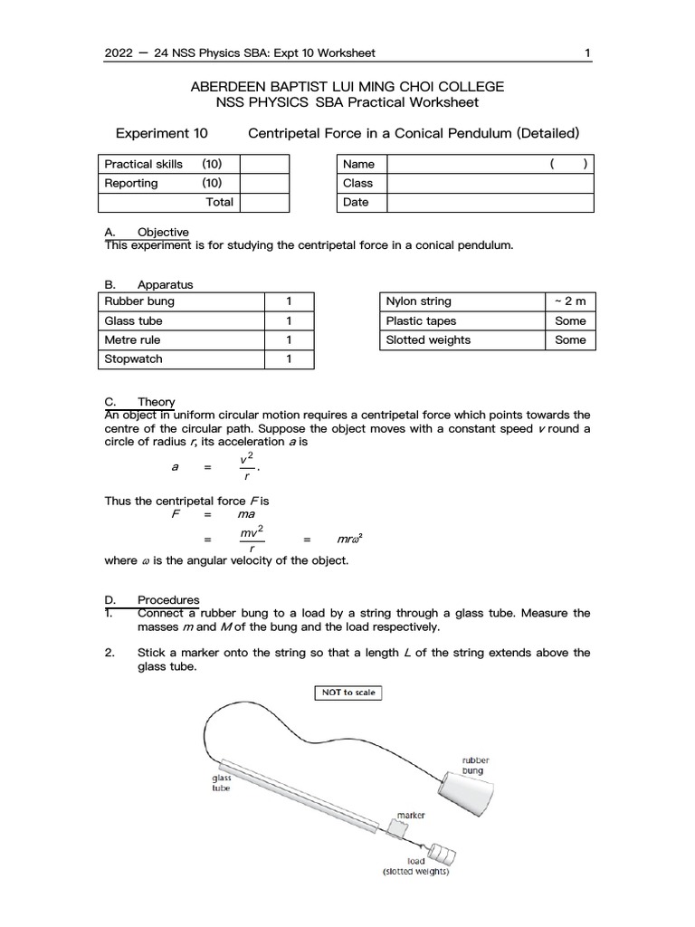 Conical Pendulum Centripetal Force Experiment | PDF | Science & Mathematics