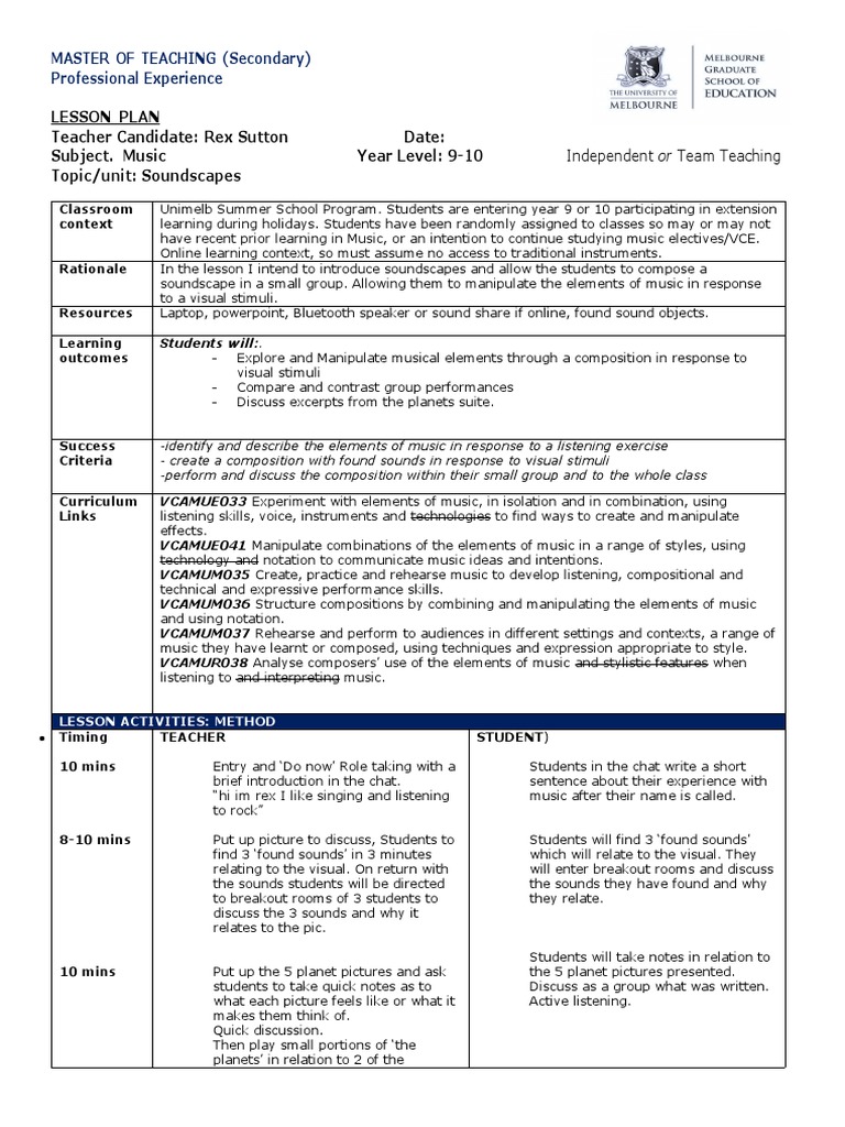 Soundscape Lesson Plan | PDF | Musical Compositions | Lesson Plan