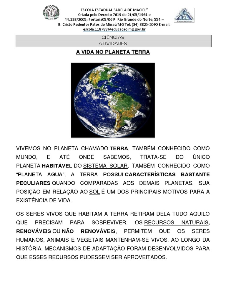 Ivania - Ciências - A Vida No Planeta Terra | PDF | Organismos | Vida