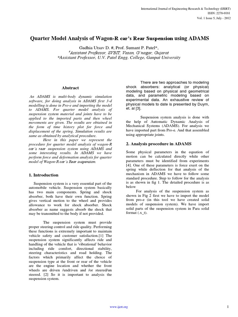 Quarter Model Analysis of Wagon-R Rear Suspension using ADAMS | PDF ...
