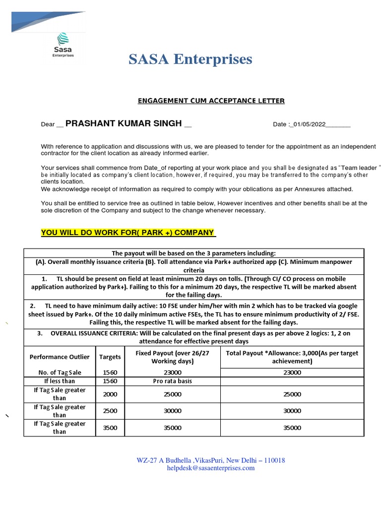Contractor Appointment Offer Letter | PDF | Taxes | Payments