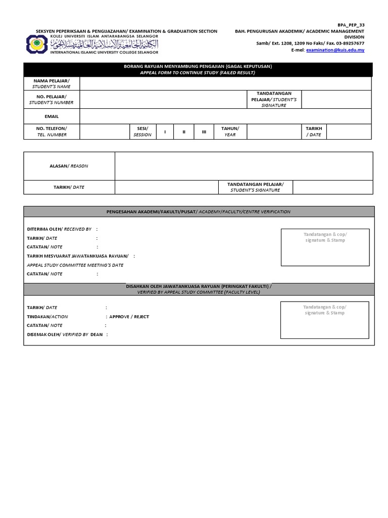 BPA_PEP_33 - BORANG RAYUAN MENYAMBUNG PENGAJIAN.docx | PDF | Authentication | Signature