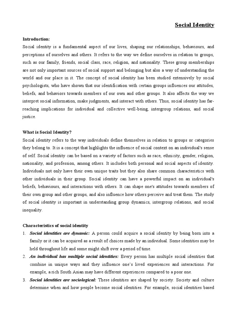 Social Identity | PDF | Identity (Social Science) | Attitude (Psychology) Social Identity | PDF | Identity (Social Science) | Attitude (Psychology)