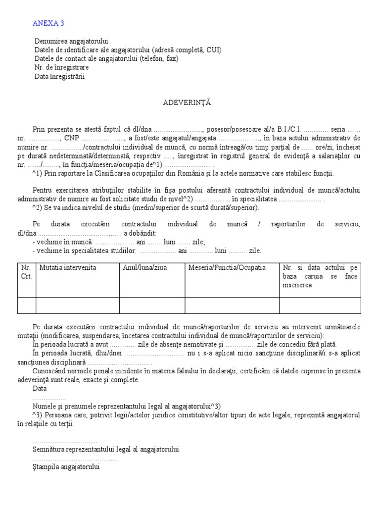 Anexa - 3 Model Adeverinta Vechime - HG - Nr. 1336 | PDF