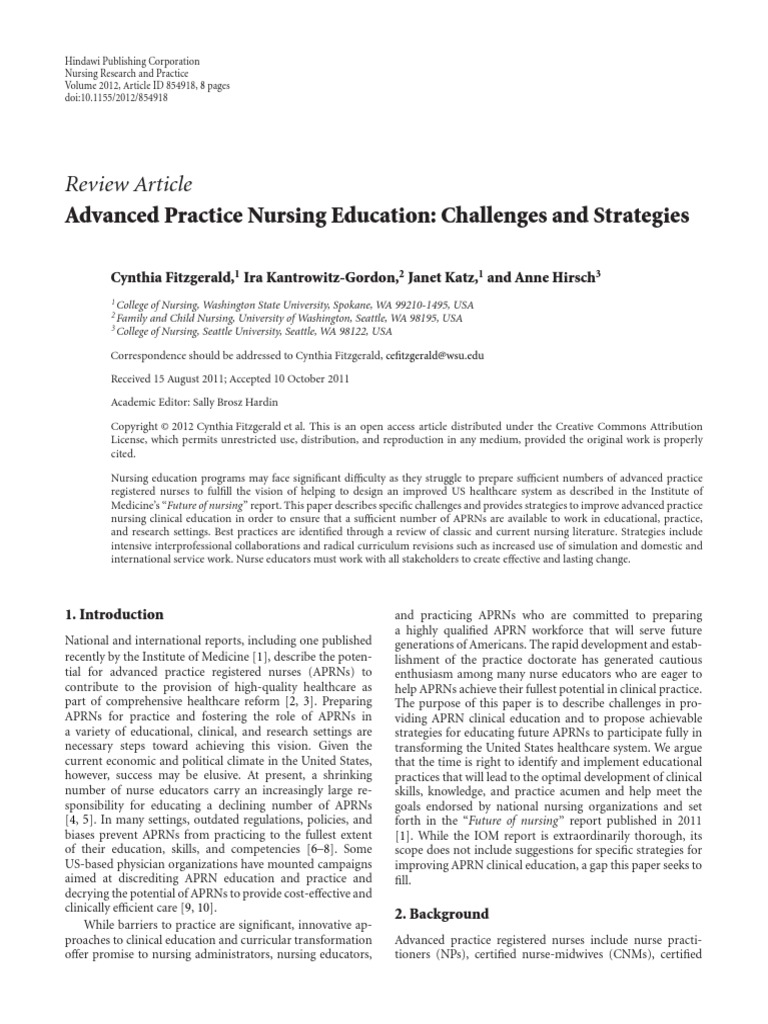 Review Article: Advanced Practice Nursing Education: Challenges and ...