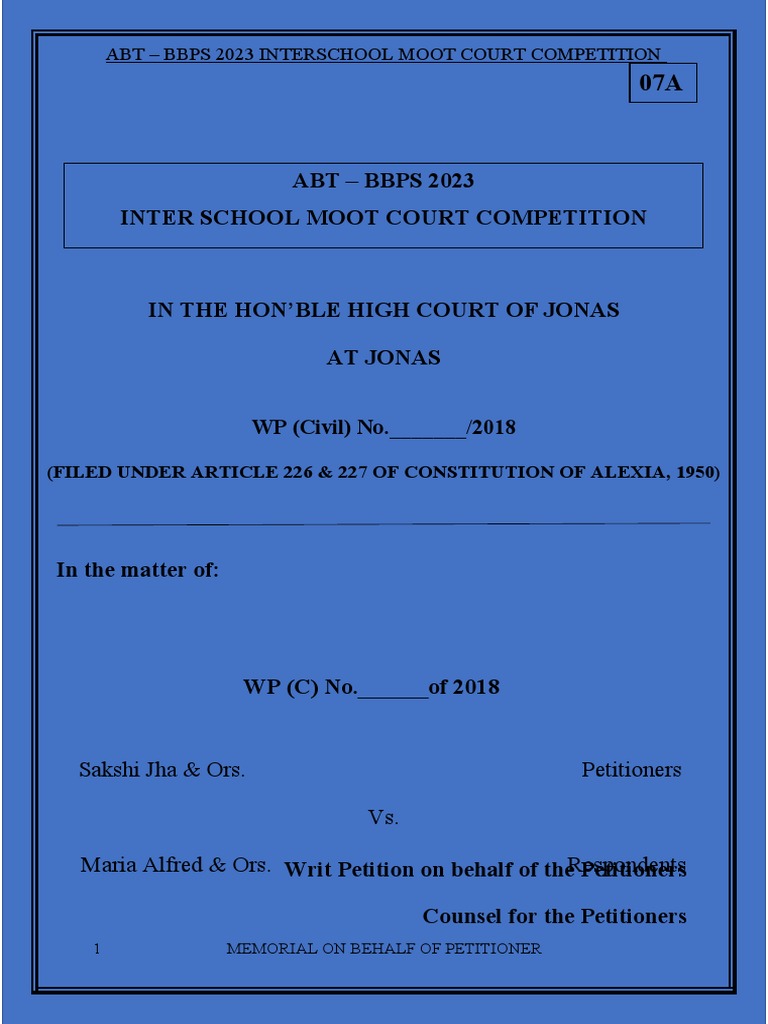 MSS TEAM 07 PETITIONER - Draft | PDF | Writ | Constitution