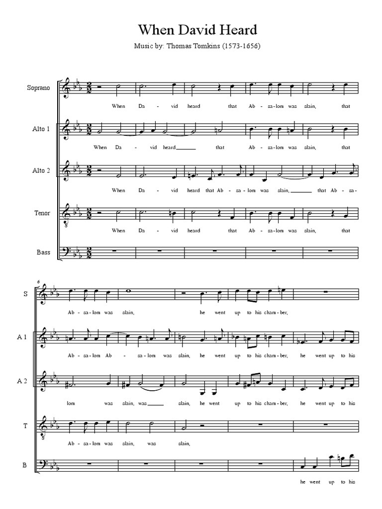 When David Heard by Thomas Tomkins | PDF | Human Throat | Choral Music