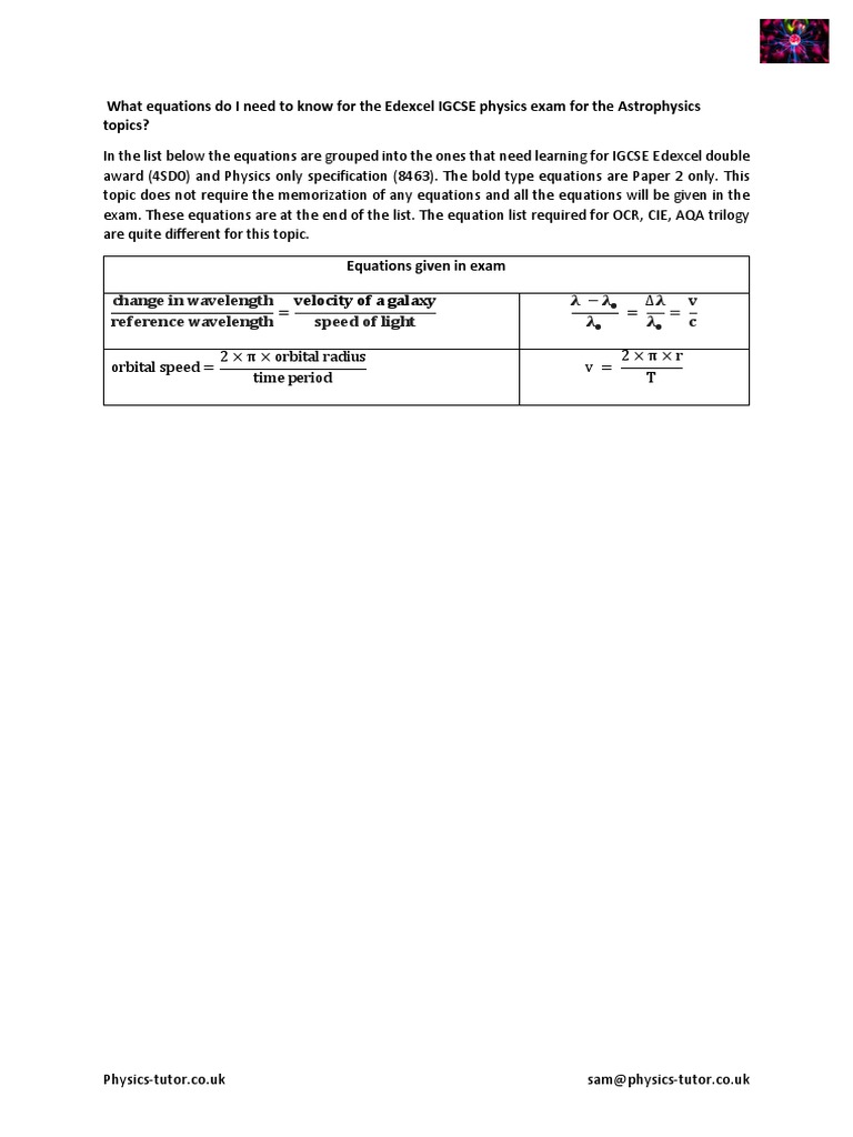 Igcse Edexcel Physics Astronomy Physics Tutor Co Uk Pdf