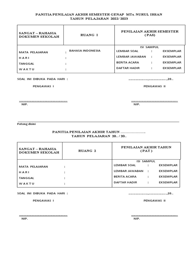 Sampul Amplop Naskah Soal | PDF