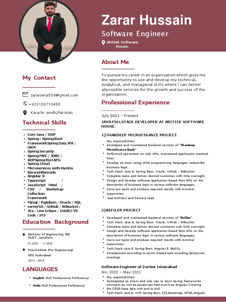 Zarar+Hussain New (Java+Developer) | PDF | Spring Framework | Information Technology