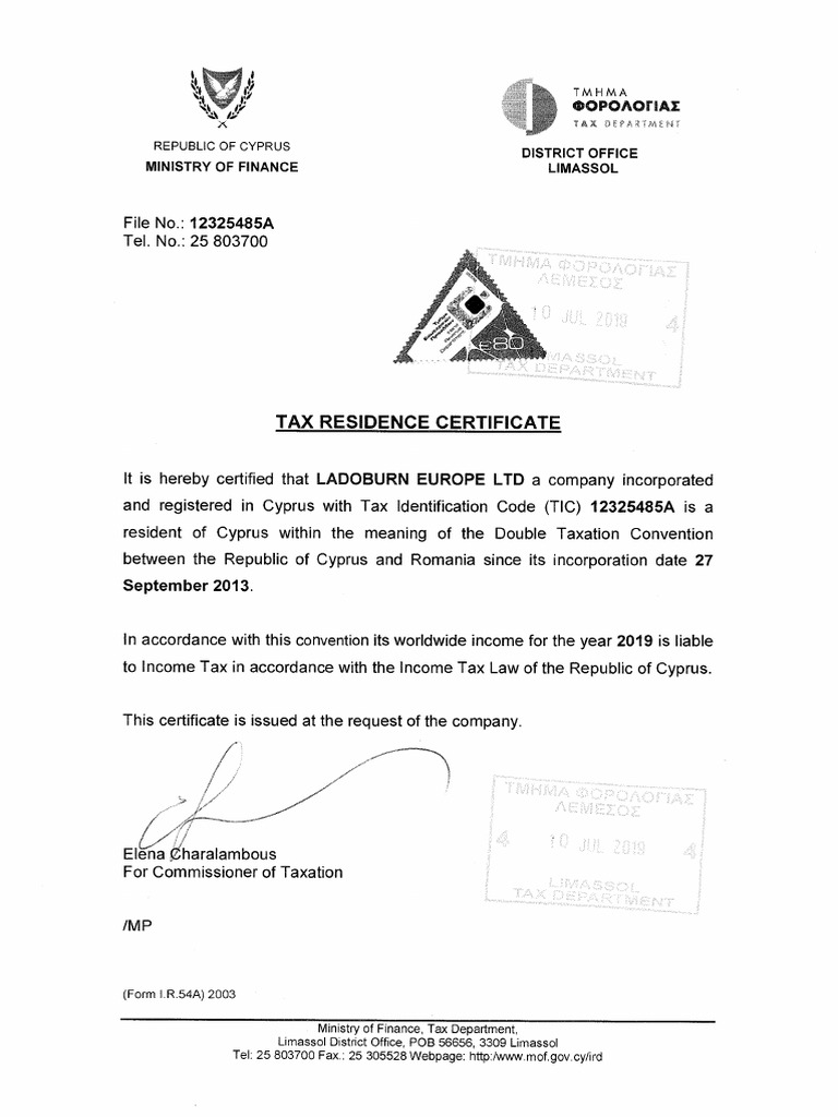 CERTIFICAT REZIDENTA FISCALA JOOBLE | PDF