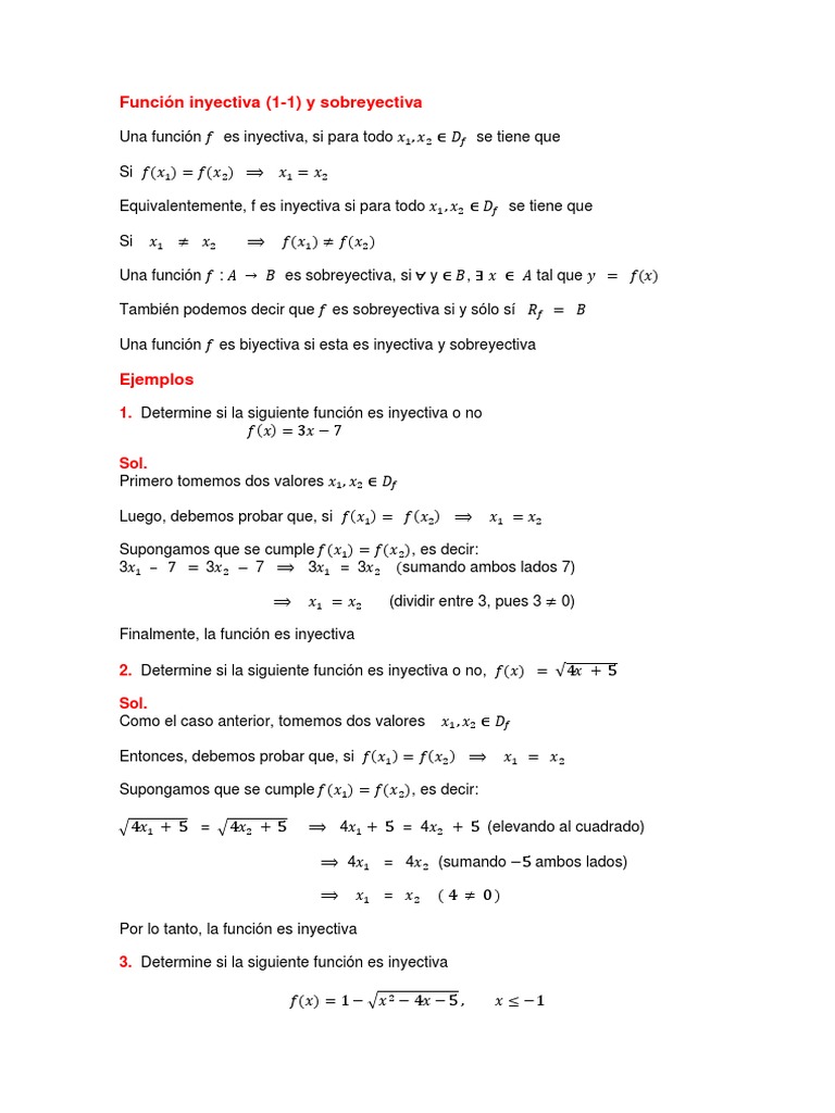 Función Inyectiva 1 | PDF | Función (Matemáticas) | Matemáticas