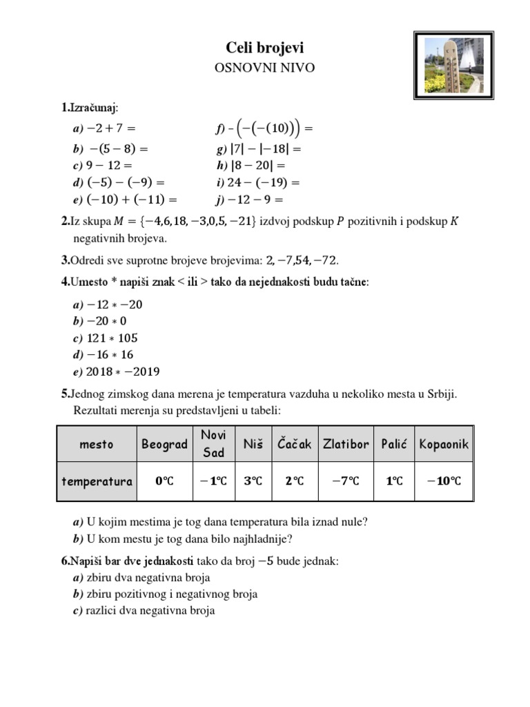6razr Celi Brojevi Osnovni Nivo 2018 | PDF