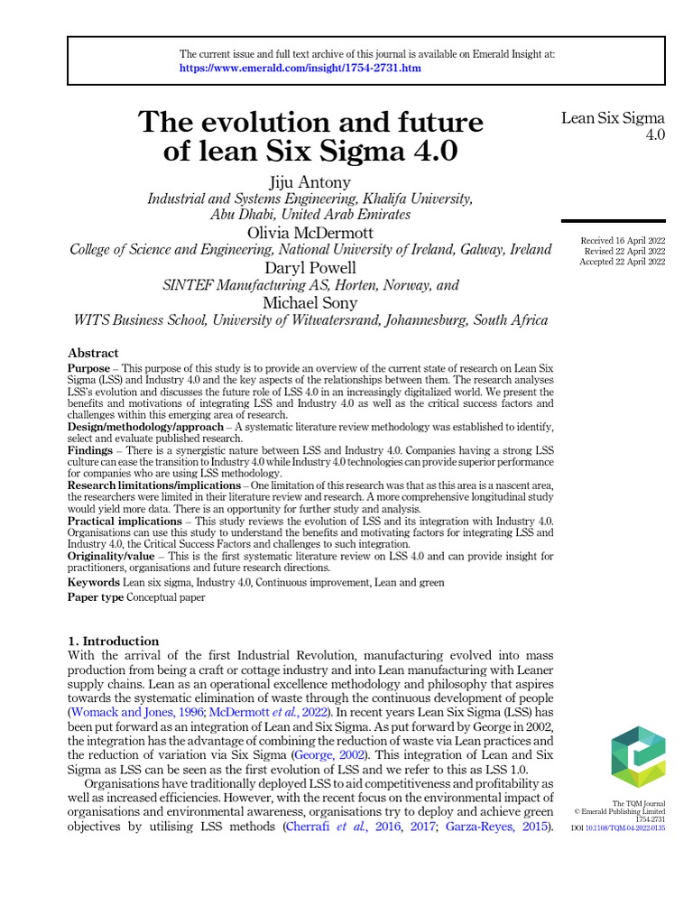 The Evolution and Future of Lean Six Sigma 4.0 | PDF | Lean ...