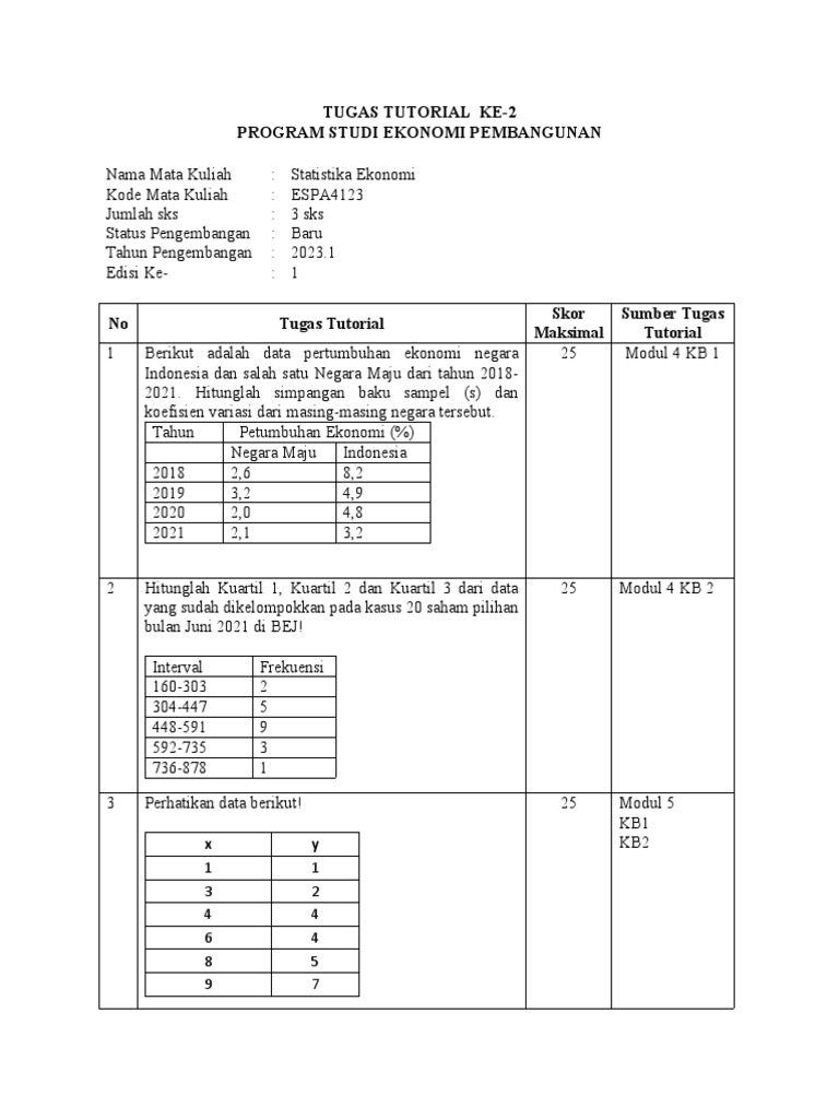 Soal Tugas Tutorial Espa4123 Ke 2 | PDF