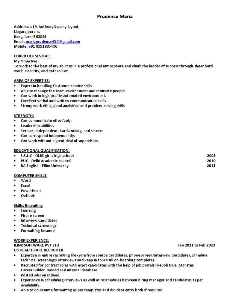 Prudence Maria - Resume | PDF