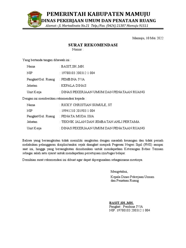 SURAT REKOMENDASI dari Instansi | PDF