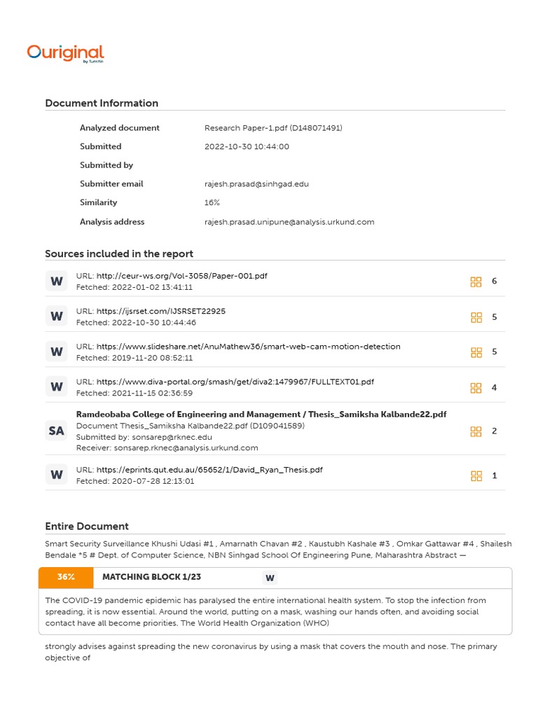 Ouriginal Report - Research Paper-1.pdf (D148071491) PDF | PDF | Computer Vision | Image ...