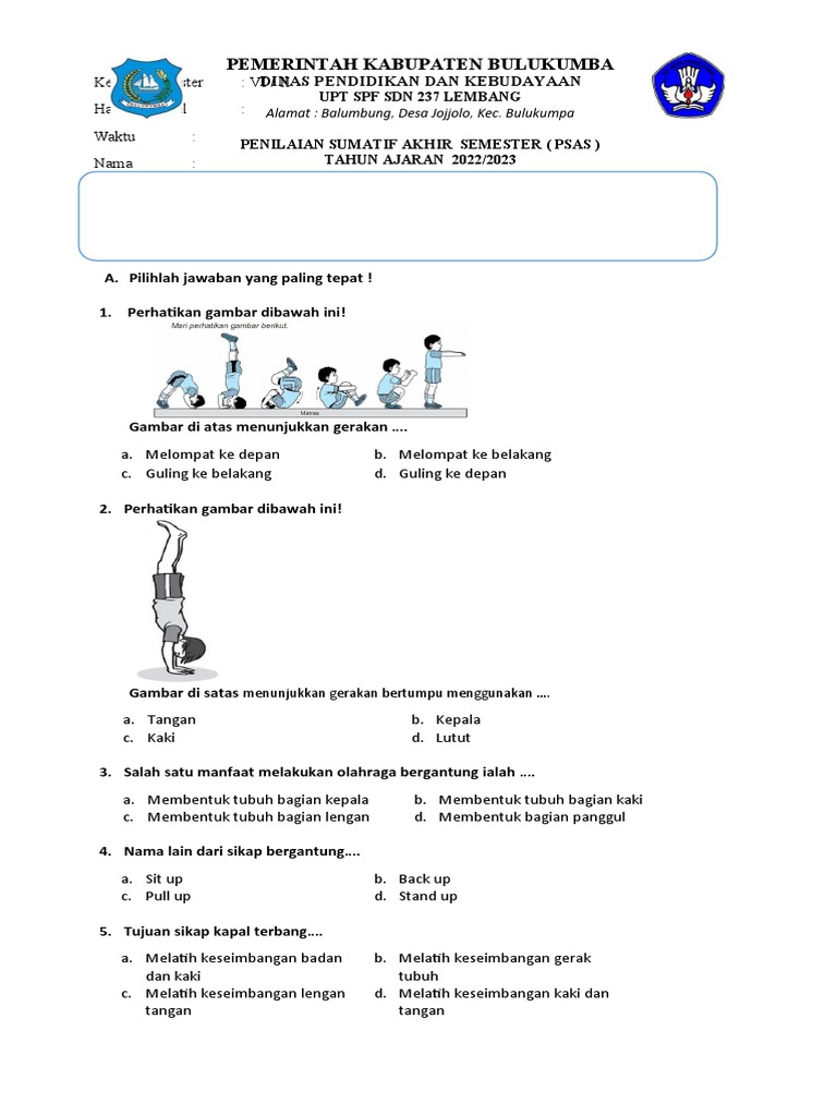 Soal PAS Kelas 6 SMTR 2 PJOK K13 | PDF