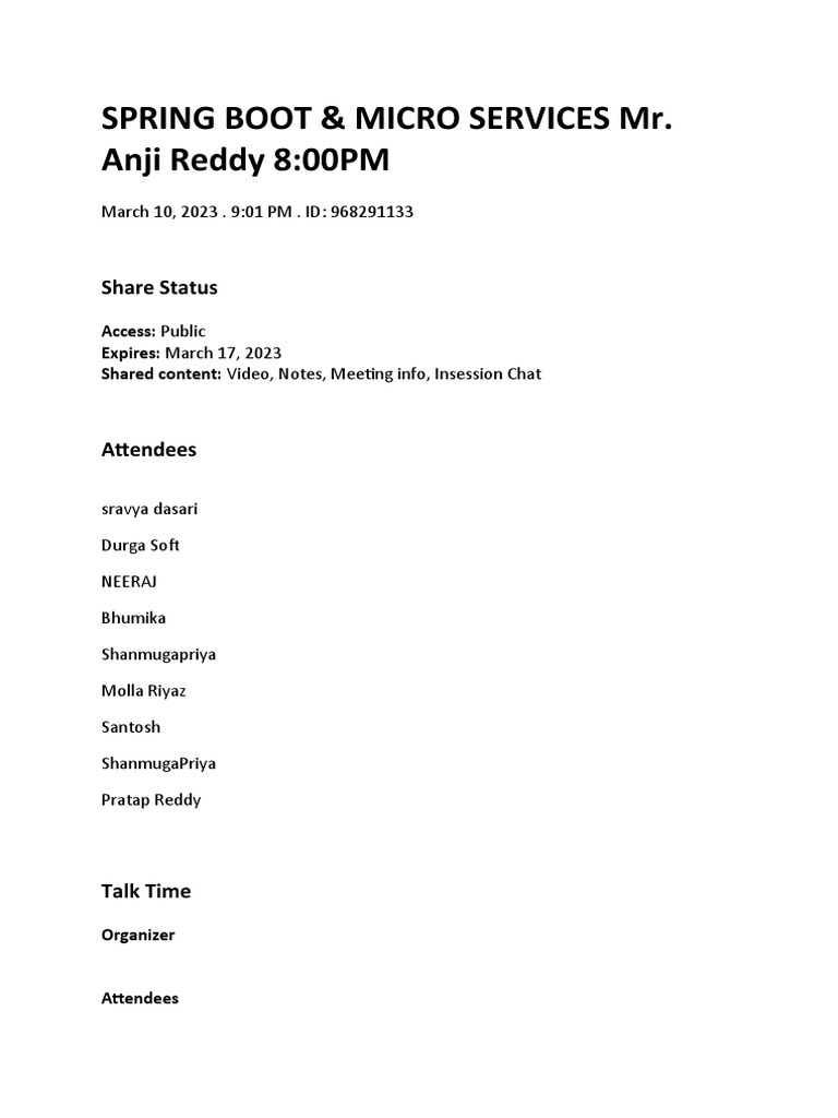 SPRING BOOT & MICRO SERVICES Mr. Anji Reddy 8 00PM - Meeting Info | PDF ...