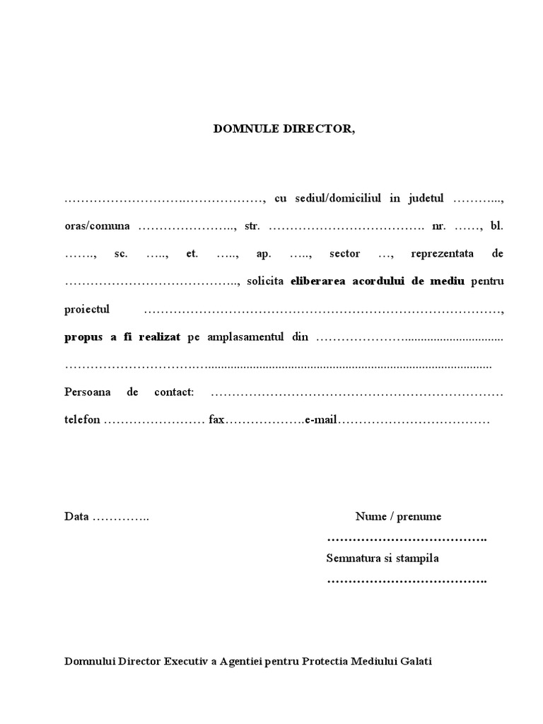 Model Cerere Pentru Solicitare Acord | PDF