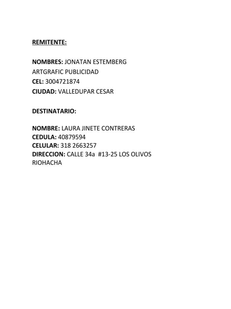 Formato de Envios | PDF