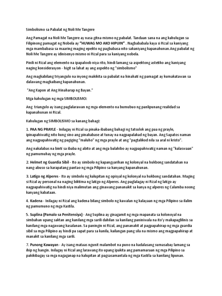 Simbolismo Sa Pabalat NG Noli Me Tangere | PDF