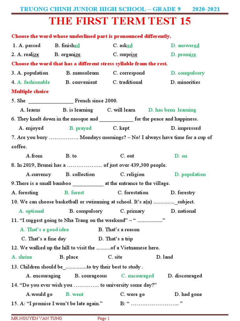The First Term Test 15 | PDF
