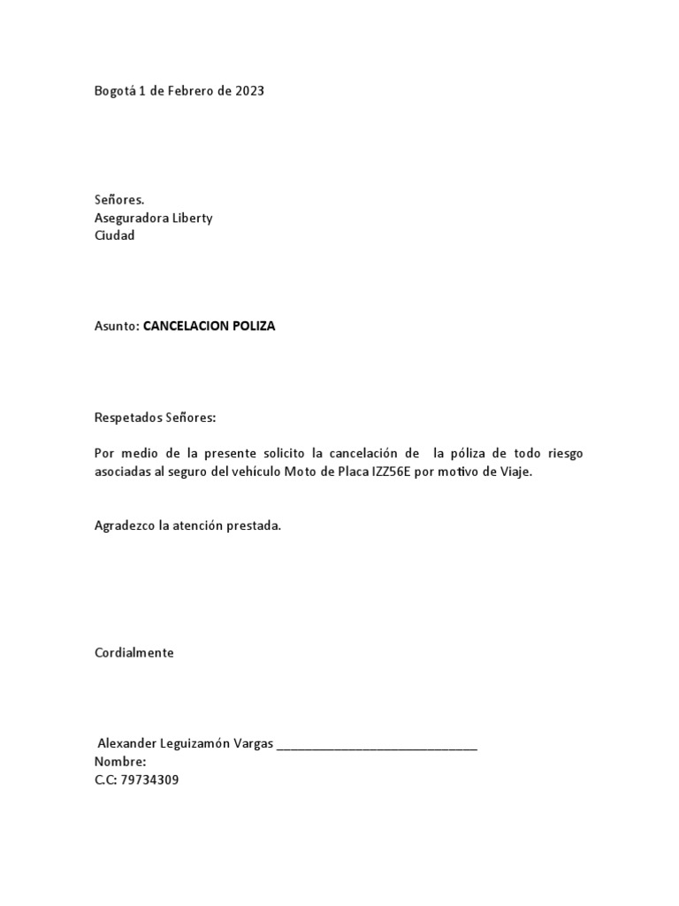 Plantilla Carta de Cancelacion | PDF