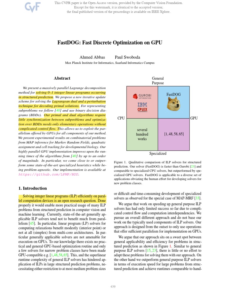 Abbas FastDOG Fast Discrete Optimization On GPU CVPR 2022 Paper | PDF | Linear Programming ...