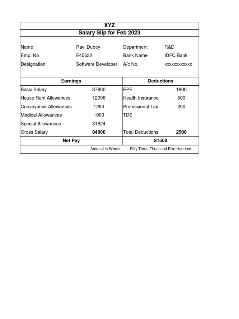 February 2023 Salary Slip for Ravi Dubey | PDF