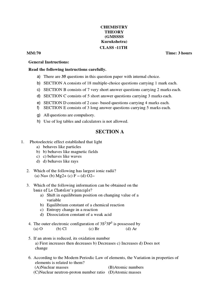 11th Chemistry Annual Exam Reappear | PDF | Chemical Equilibrium | Chemistry
