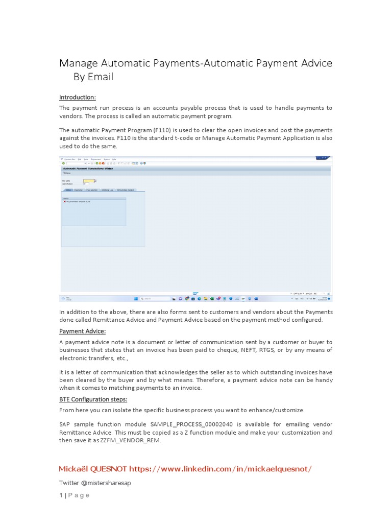 Manage Automatic Payments-Automatic Payment Advice by Email: Twitter @mistersharesap | PDF